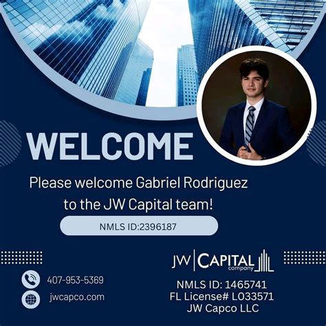 Please Welcome Gabriel Rodriguez To The Jw Capital Team Jw Capital