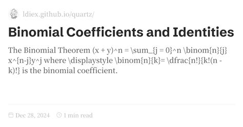 Binomial Coefficients And Identities