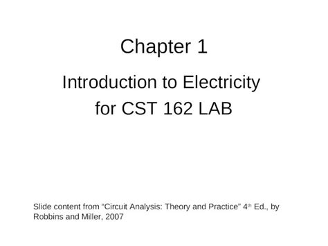 Ppt Chapter 1 Introduction To Electricity For Cst 162 Lab Slide Content From Circuit Analysis