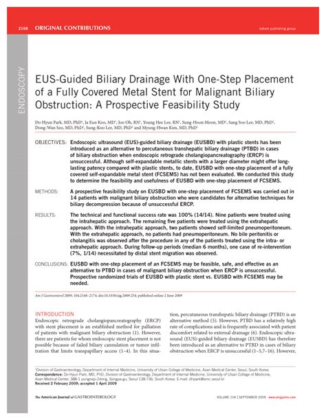 Pdf Eus Guided Biliary Drainage With One Step Placement Of A Fully Covered Metal Stent For