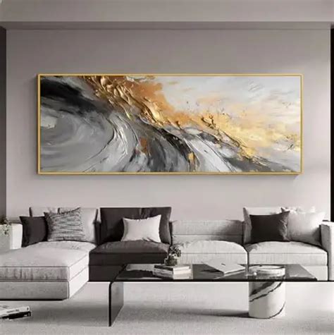 نقاشی دیواری انتزاعی سیاه و سفید برای اتاق نشیمن کار هنری با قاب طلایی