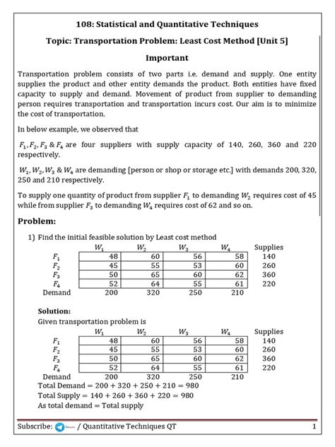 108 Qt Transportation Least Cost Method Pdf Applied Mathematics