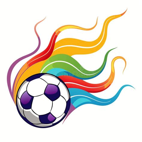 A Soccer Ball With Rainbow Colored Flames Trailing Behind It Stock