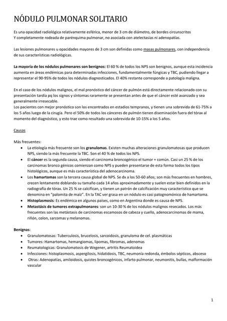 Resúmenes De Nódulo Pulmonar Descarga Apuntes De Nódulo Pulmonar