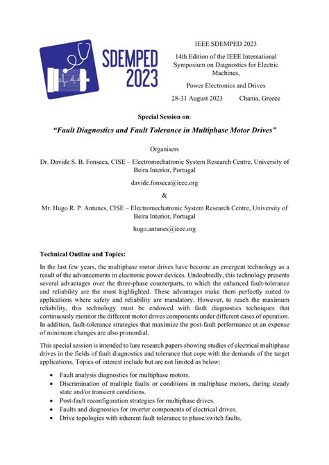 Pdf [ieee Sdemped 2023 Call For Papers] Special Session On Fault Diagnostics And Fault