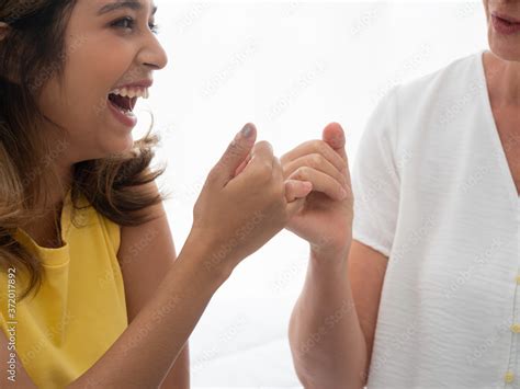 Asian Teen Daughter Smile Happily As Reconcile With Her Adopted