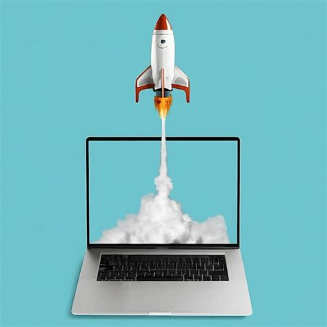 Launching Rocket Coming Out Of Laptop Screen Premium Ai Generated Image