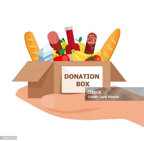 식품 및 식료품 기부 개념 자선 궁핍한 사람들을 위한 음식 기부 자원 봉사는 영양 제품으로 기부합니다 벡터 플랫 일러스트 레이 션 벡터에 대한 스톡 벡터 아트 및 기타