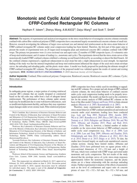 Cfrp Confined Columns Pdf Strength Of Materials Column