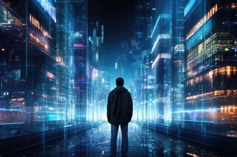 Premium Ai Image Shot Of Man Walking Data Center Database Data Storage Backup Cyber Security