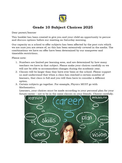 Grade 10 Subject Choice 2025 Pdf Mathematics Literacy