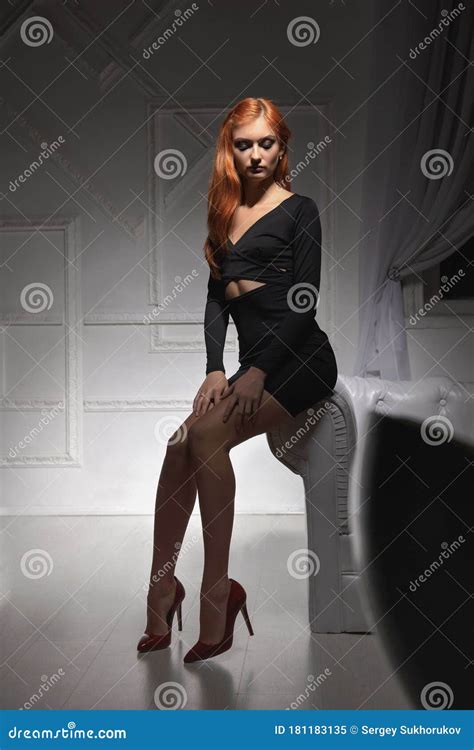 Lovely Red Haired Woman Posing In Studio Stock Image Image Of Caucasian Elegant