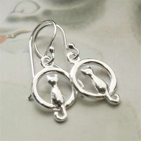 Sterling Silver Cat And Moon Earrings Affordable Silver Martha Jackson