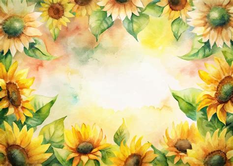 Cuadro De Acuarela Con Fondo De Girasoles Vector Premium