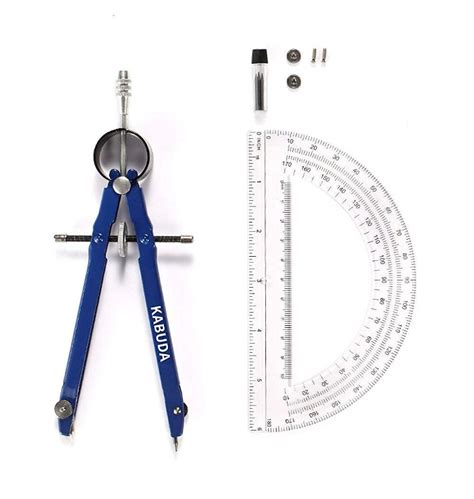 전문 정밀 나침반 세트 각도기 자물쇠 연필 리드 및 나사 교체가 있는 금속 스프링 보우 나침반 기하학 티몬