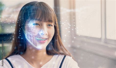 Foto De Stock Face Detection Ai Technology Facial Recognition Security User Identification