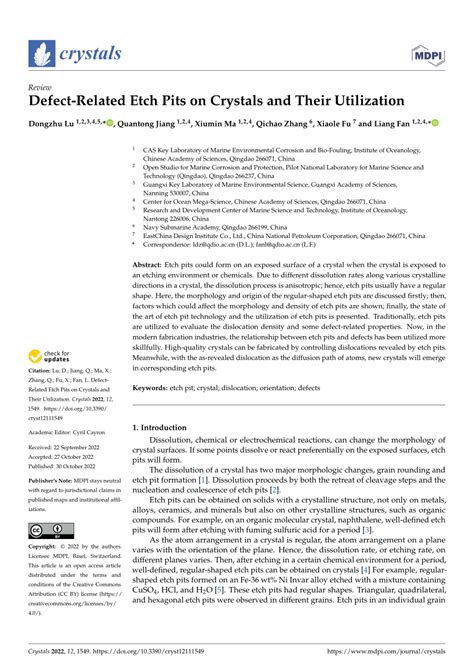 Pdf Defect Related Etch Pits On Crystals And Their Utilization
