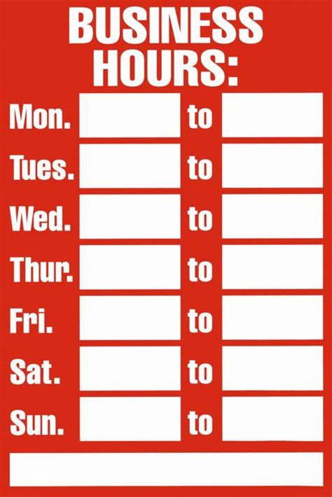 Business Hours Template Word