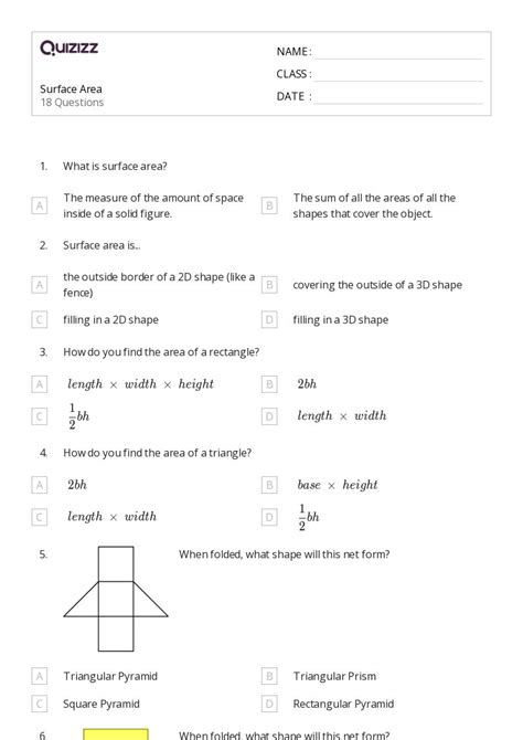 50 Surface Area Worksheets For 6th Grade On Quizizz Free Printable