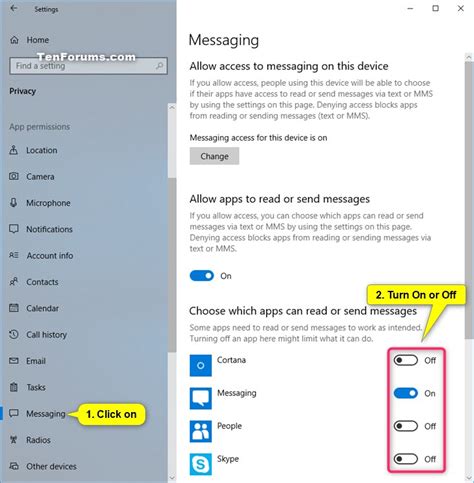 Allow Or Deny OS And Apps Access To Messaging In Windows 10 Tutorials