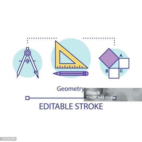 기하학 수업 연구 코스 개념 아이콘 기하학적 도구 삼각형 눈금자 수학 문제 아이디어 얇은 선 그림 벡터 절연 윤곽선 도면 편집 가능한 스트로크 개념에 대한 스톡 벡터 아트