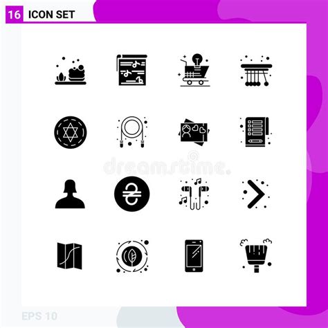 Universal Icon Symbols Group Of 16 Modern Solid Glyphs Of Circle Physics Cart Pendulum Light