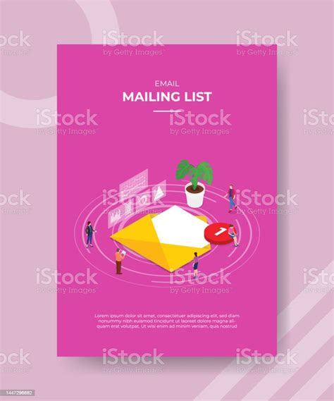 아이소메트릭 스타일로 인쇄하기 위한 템플릿 배너 및 전단지에 대한 메일링 리스트 개념 가리기에 대한 스톡 벡터 아트 및 기타 이미지 가리기 사람들 전자메일 Istock