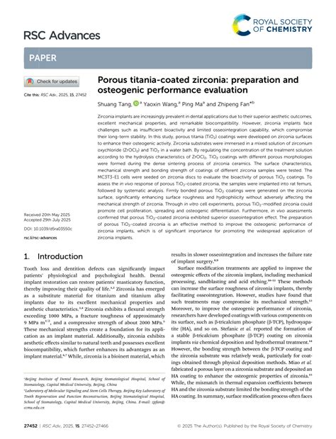 Pdf Porous Titania Coated Zirconia Preparation And Osteogenic Performance Evaluation