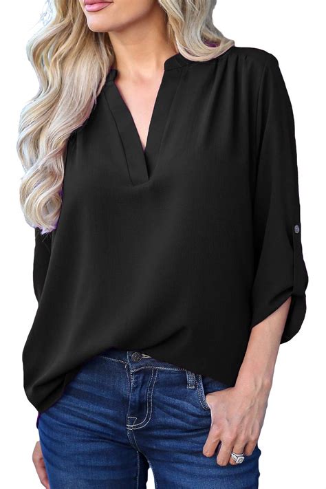 Buy Allimy Women Summer Casual Split V Neckline Chiffon Blouses Loose