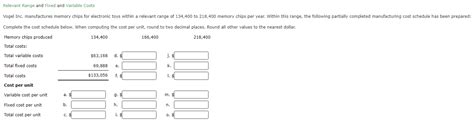 solved relevant range and fixed and variable costs complete