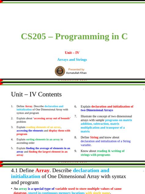 Unit Iv Arrays And Strings Pdf Data Type Integer Computer Science