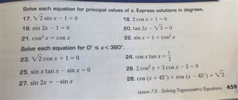 Solved Solve Each Equation For Principal Values Of X Chegg Com