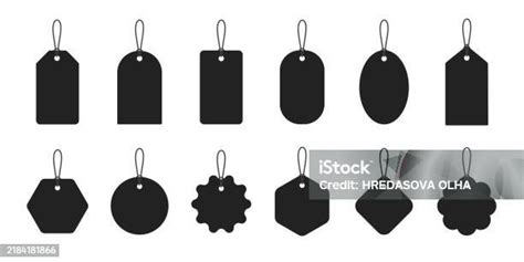빈 검은 종이 가격표 또는 선물 태그를 설정합니다 특별 제안 또는 쇼핑 할인 라벨 프로모션 판매 배지 코드가 있는 종이 라벨 Publicity Event에 대한 스톡 벡터