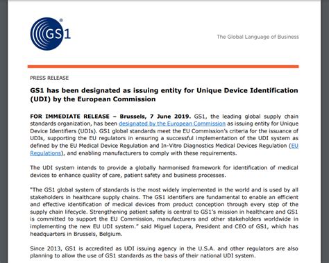 gs1 has been designated as an issuing entity for unique device