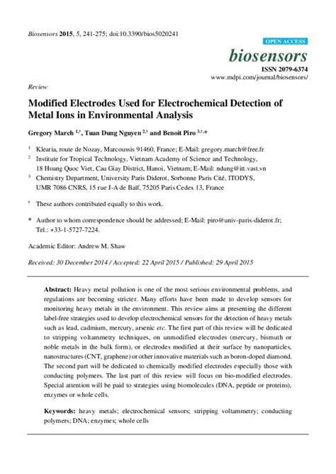 Pdf Modified Electrodes Used For Electrochemical Detection Of Metal