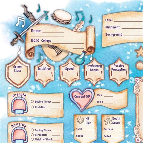 Bard Character Sheet Dnd 5e Printable Fillable Form Etsy Australia
