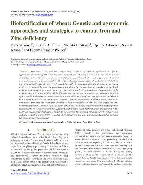 PDF Biofortification Of Wheat Genetic And Agronomic Approaches And Strategies To Combat Iron