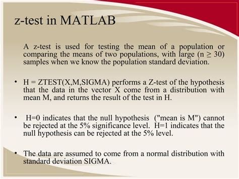 Parametric Hypothesis Testing Using Matlab Ppt