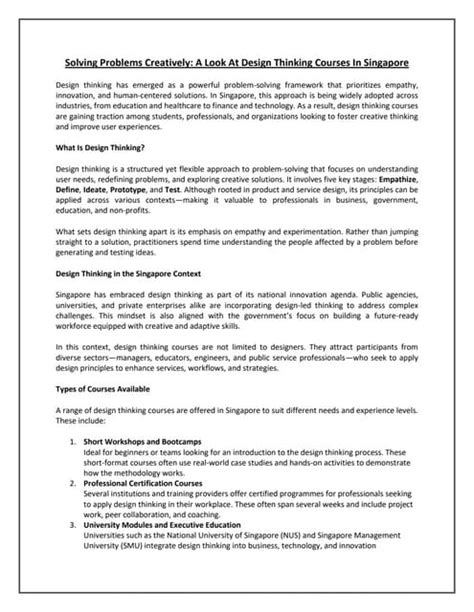 Solving Problems Creatively A Look At Design Thinking Courses In Singapore Pdf