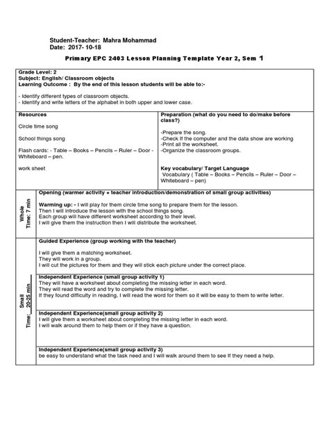 Classroom Object Lesson Plan 1 Pdf Classroom Lesson Plan