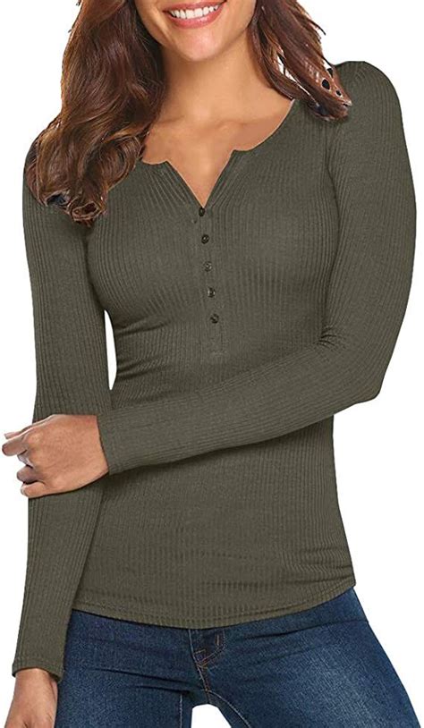 Tobrief Womens Henley Shirts Stylish Long Sleeve Sweater Henley