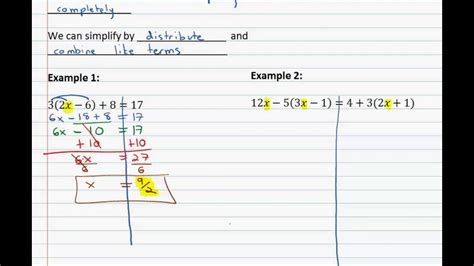 7 3b Solve Linear Equations Simplify First Youtube