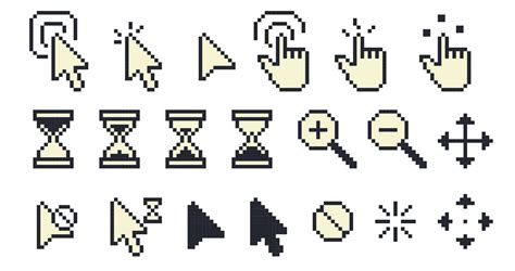 Pixel Cursors Retro Vintage Pointer Cursor Arrow Hand Finger Icons Bit Computer Game Mouse