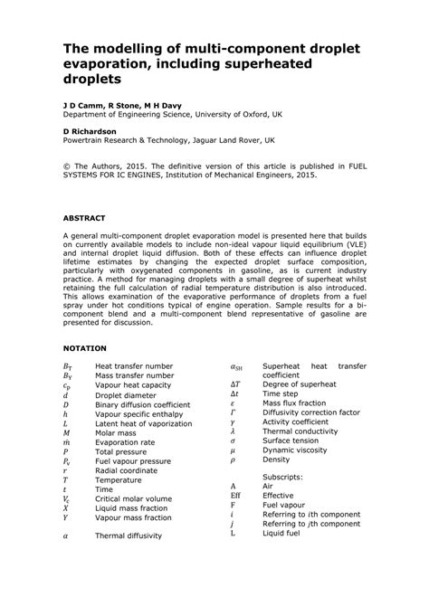 Pdf The Modelling Of Multi Component Droplet Evaporation Including Superheated Droplets