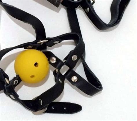 Dungeonnet Bondage Gag With Yellow Ball Bdsm Australia