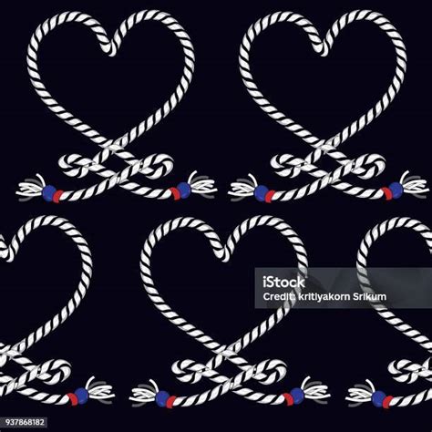 마린 로프 매듭 완벽 한 패턴입니다 끝 없는 해군 그림 마음 밧줄 장식 및 해군 파란색 배경에 항해 노트 패션 패브릭 그물 스타킹에 대한 스톡 벡터 아트 및 기타 이미지