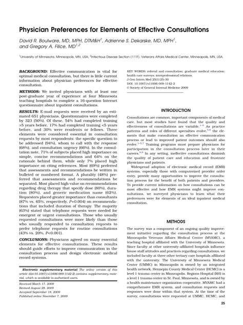 Pdf Physician Preferences For Elements Of Effective Consultations