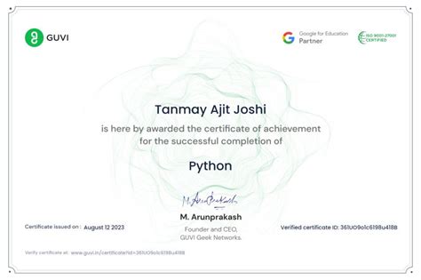 Tanmay Joshi On Linkedin Certification Of Python And Game Development