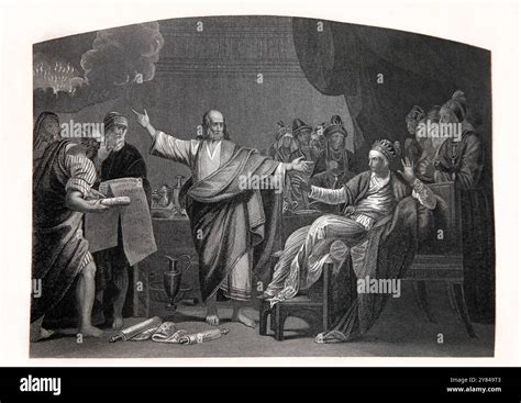 Engraving In Of Daniel Interpreting The Handwriting On The Wall During The Feast Of Belshazzar