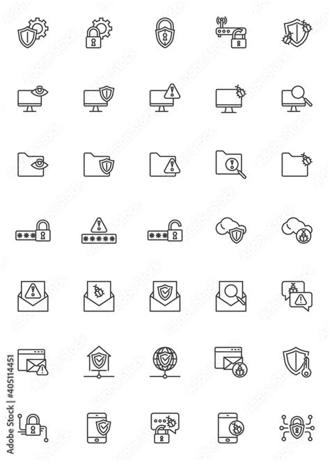 Cyber Security Line Icons Set Linear Style Symbols Collection Outline Signs Pack Vector
